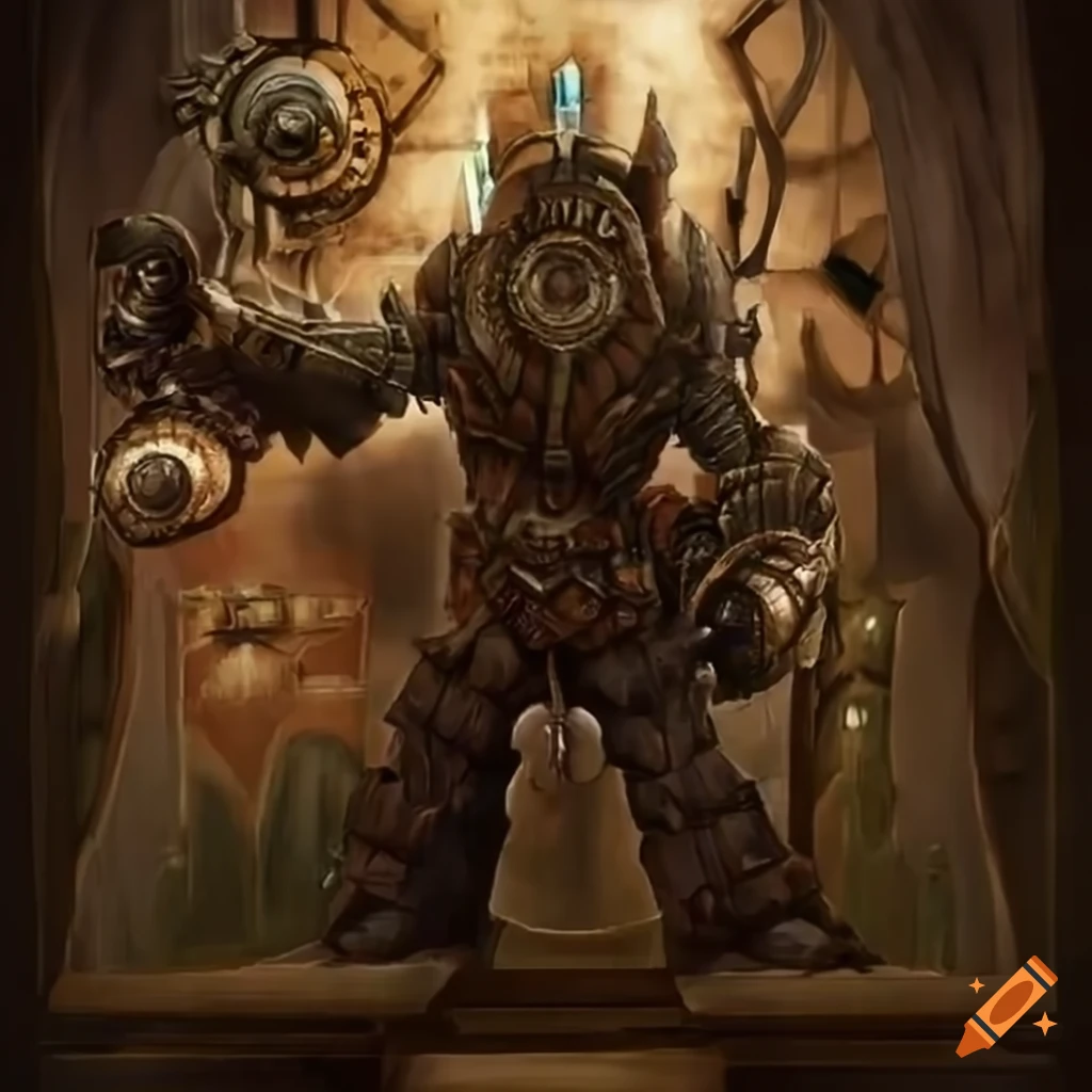 Steampunk golem sculpture on Craiyon