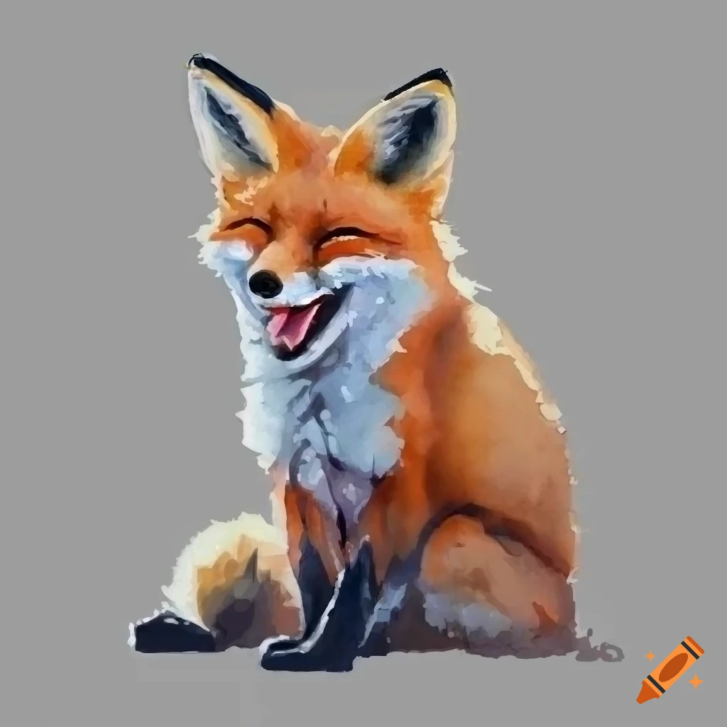 Laughing fox sitting with transparent background in vintage watercolor ...