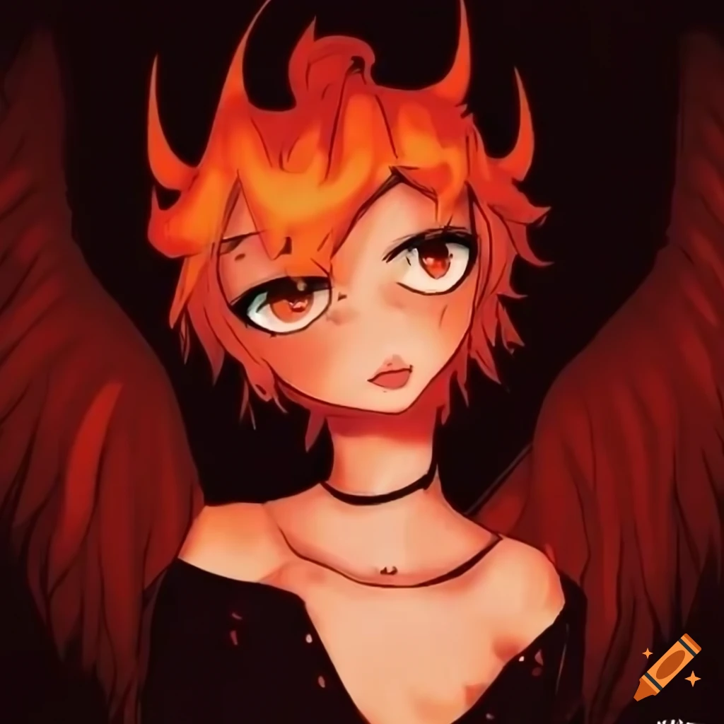 Humanoid phoenix femboy goth in fiery surroundings on Craiyon