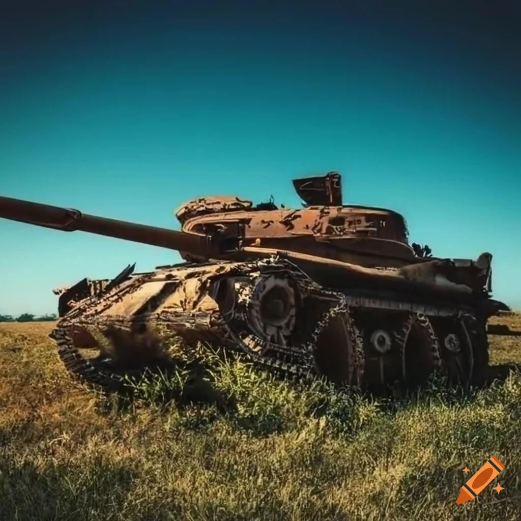 Abandoned tank in a field on Craiyon