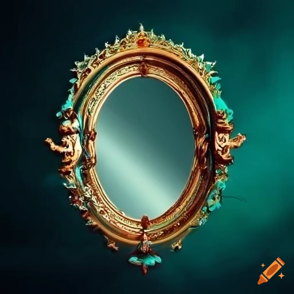 Ornate medallion with swirling crystal mirror emitting an ethereal glow ...