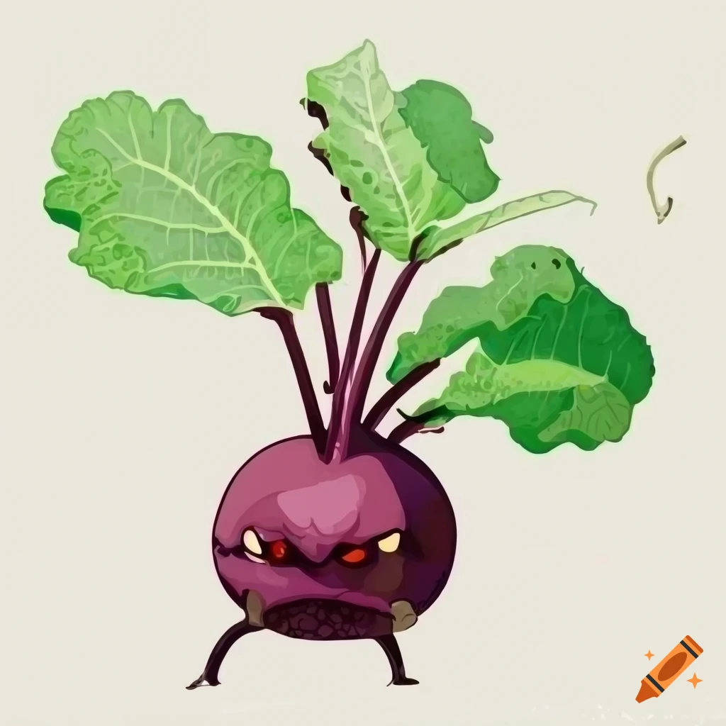 Comic style angry-faced kohlrabi plant on white background on Craiyon