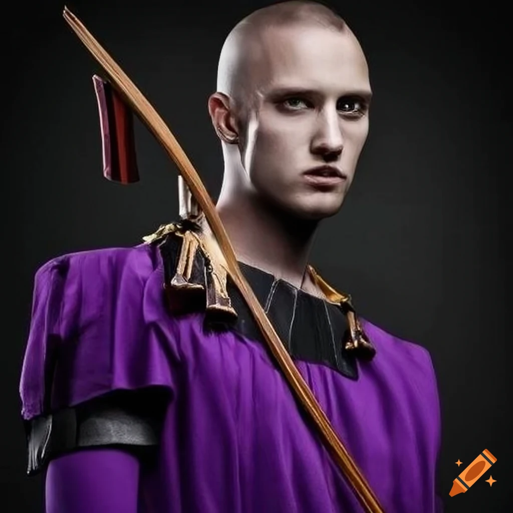 Dark Age Saxon soldier with bow and arrows in dark purple attire on Craiyon