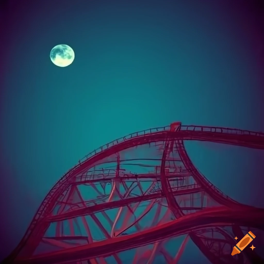 Stylized abstract moonlit roller coaster winding around trees on Craiyon