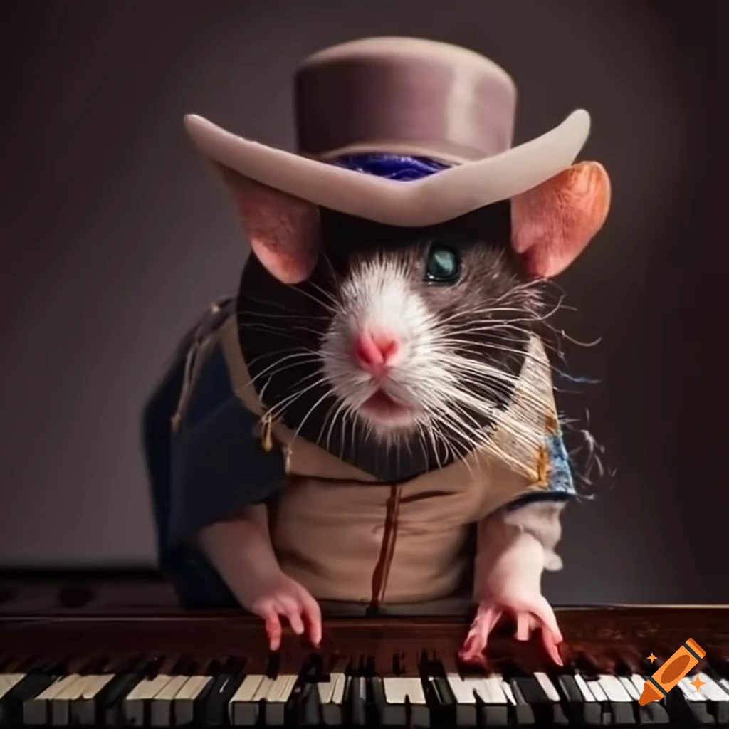 Rat playing piano in a concert in a fancy outfit on Craiyon
