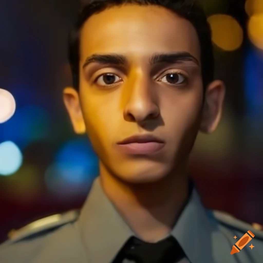 Square jawed man with arabic features in police uniform on Craiyon