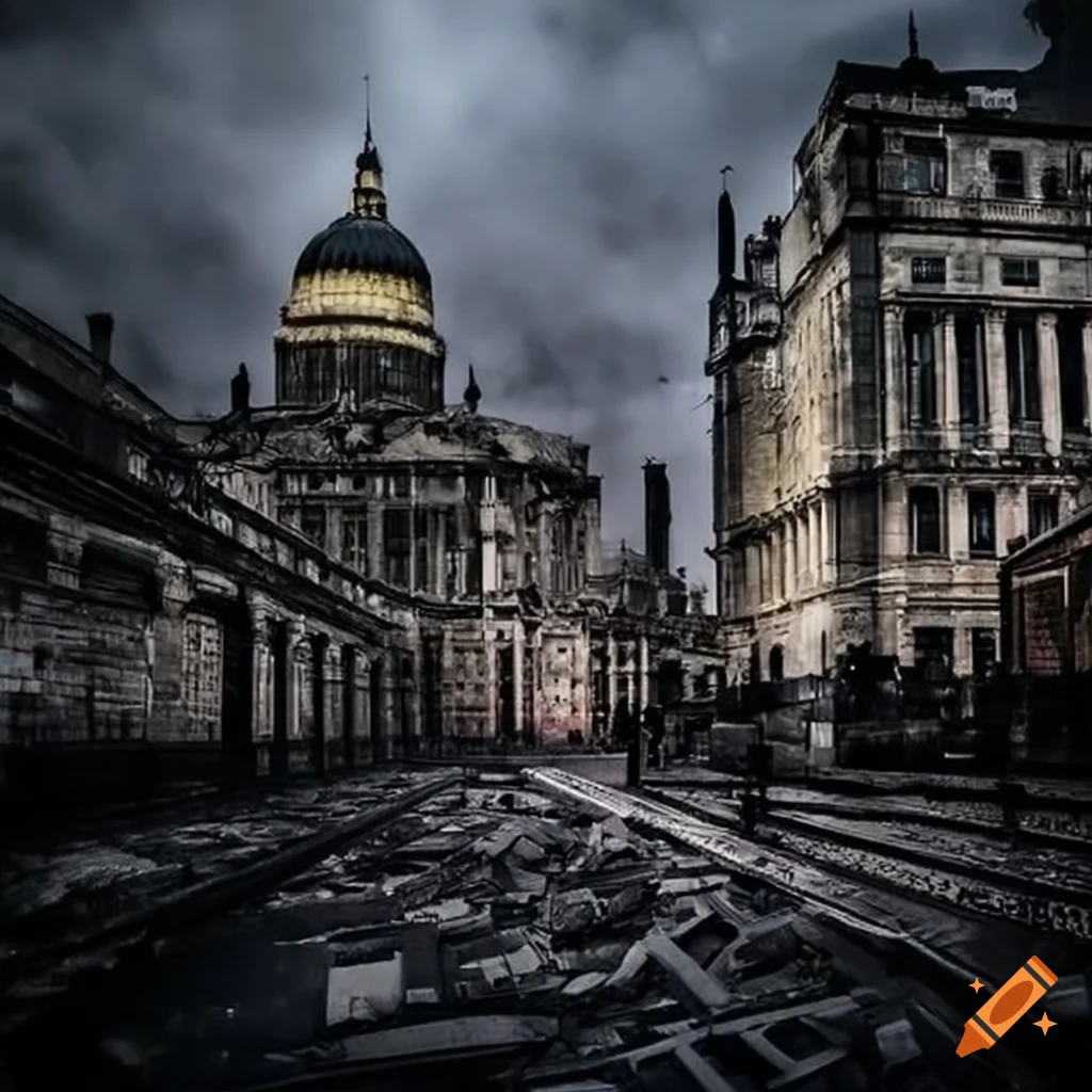 Dystopian destruction of london cityscape on Craiyon