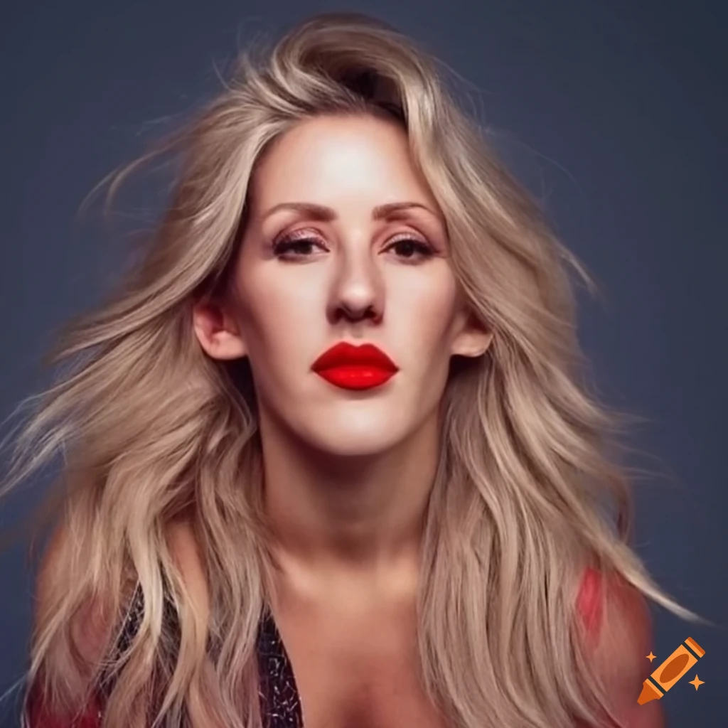 Ellie Goulding with red lipstick and brown hair on Craiyon