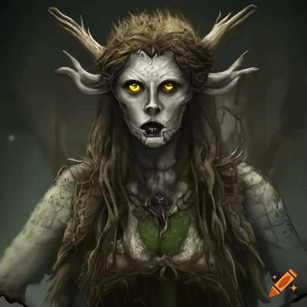Dark fantasy humanoid with druidic features ready to defend the gardens ...