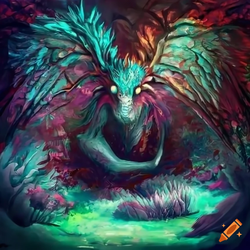 Mythical creature in a mythical forest on Craiyon