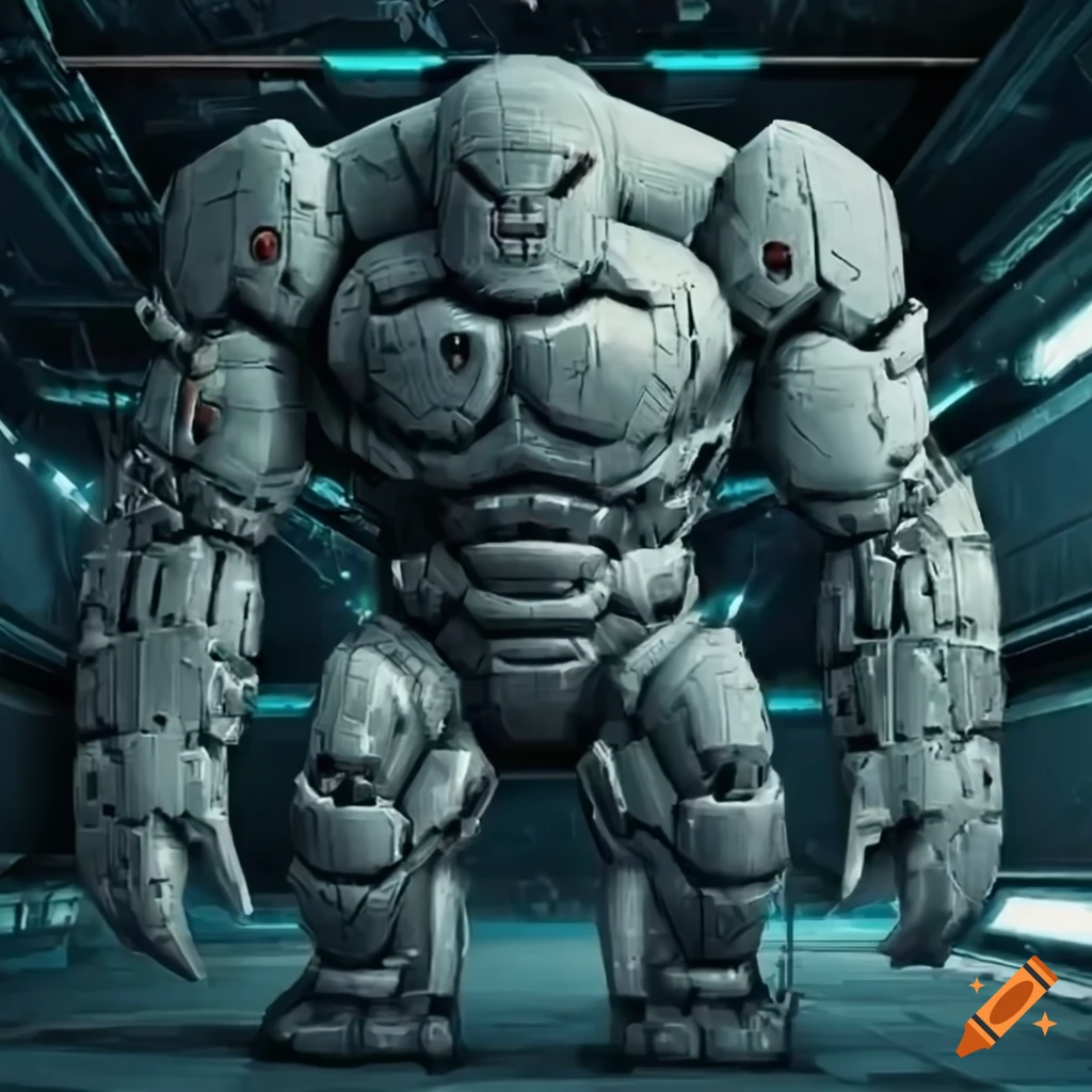 Space golem in hangar on Craiyon