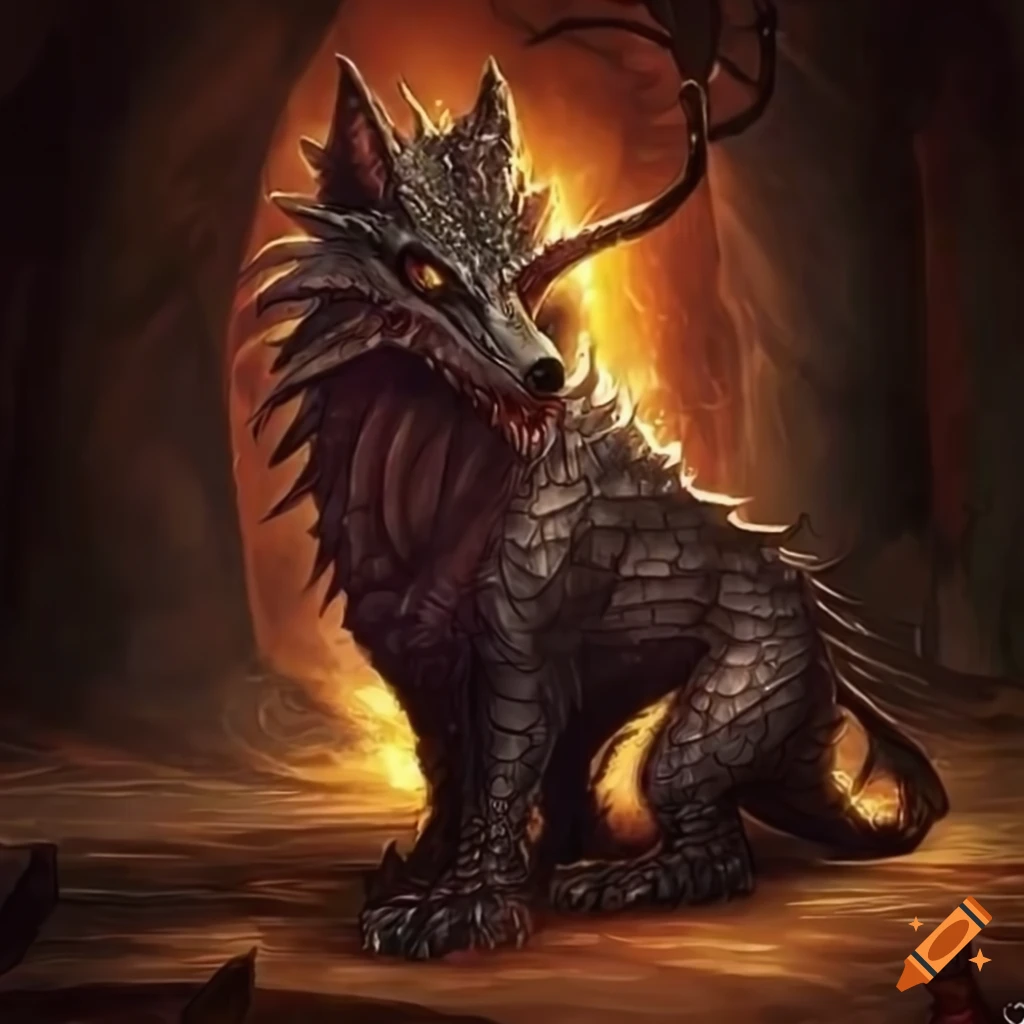 Mythical high-definition detailed dragon wolf creature on Craiyon