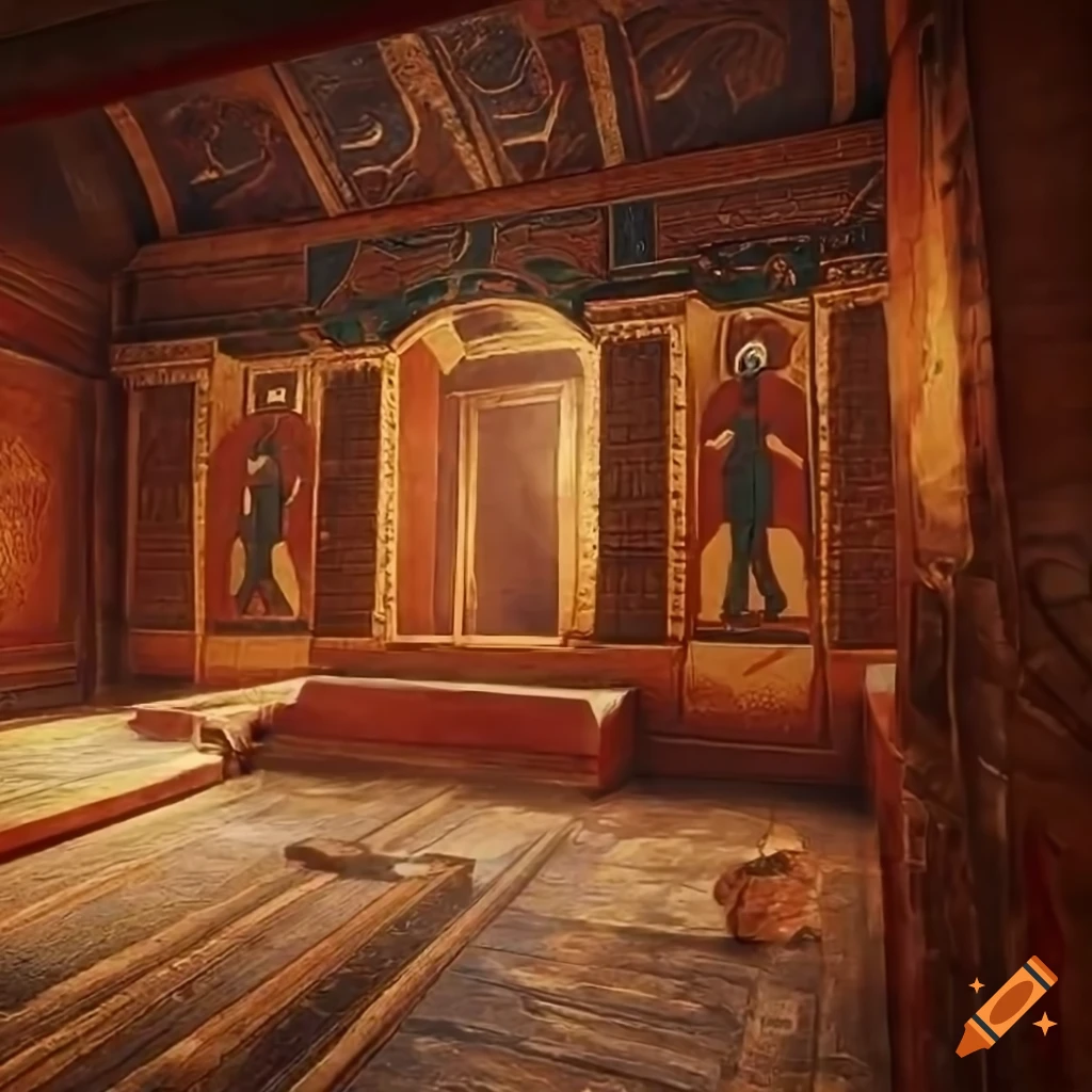 Etruscan-Hittite-Viking wooden temple fresco painting of sky god with ...