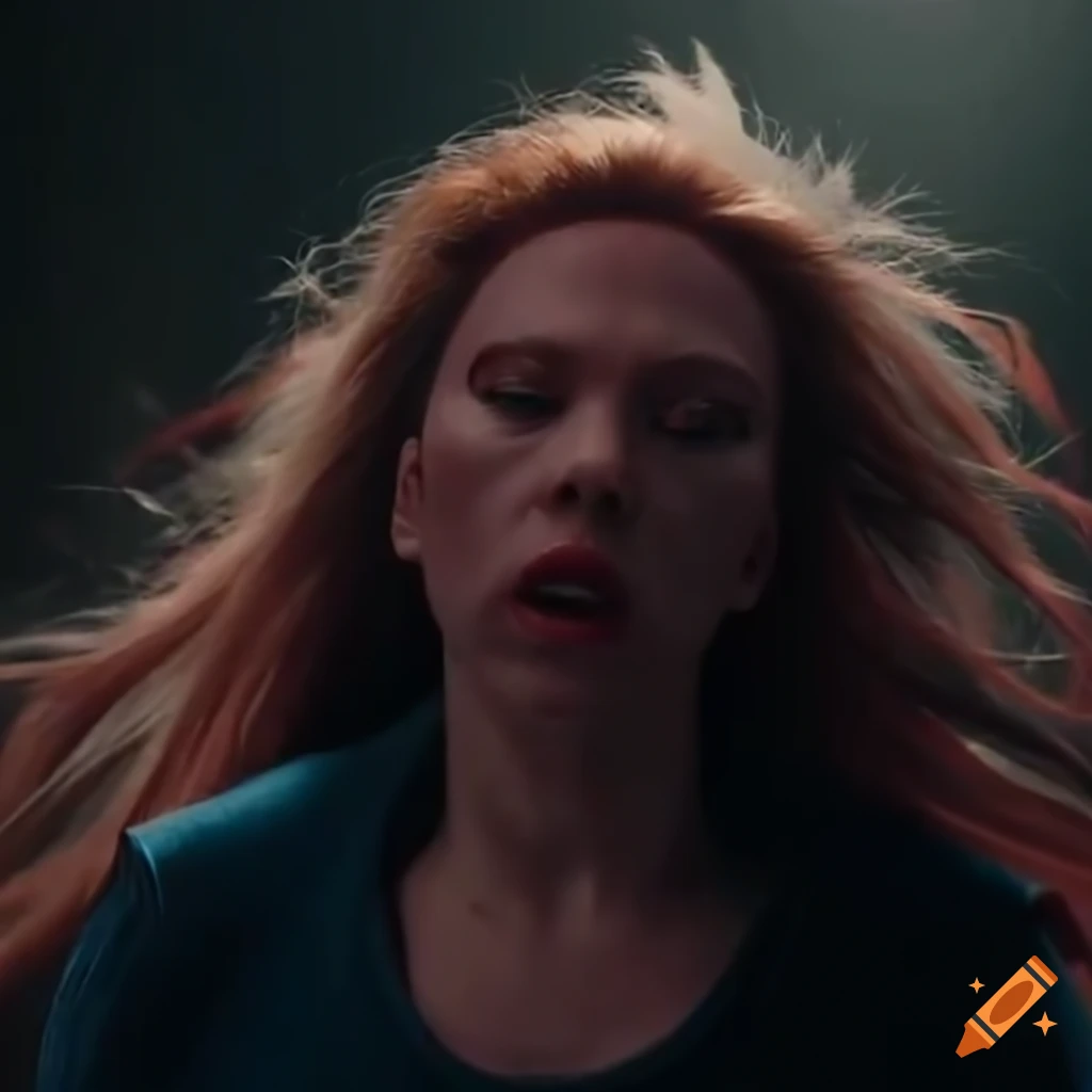 Scarlet johansson appearing bruised and dizzy in a movie fight scene on Craiyon
