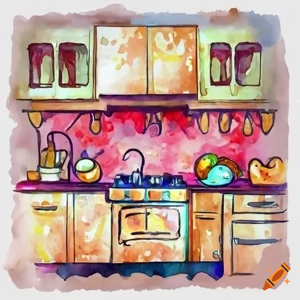 Cartoon style kitchen with counter and sink on Craiyon