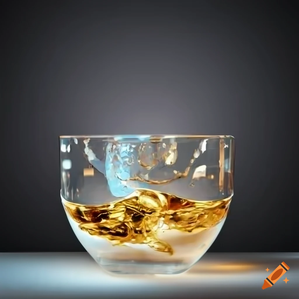 Gold in clear water container with energy in a white room on Craiyon