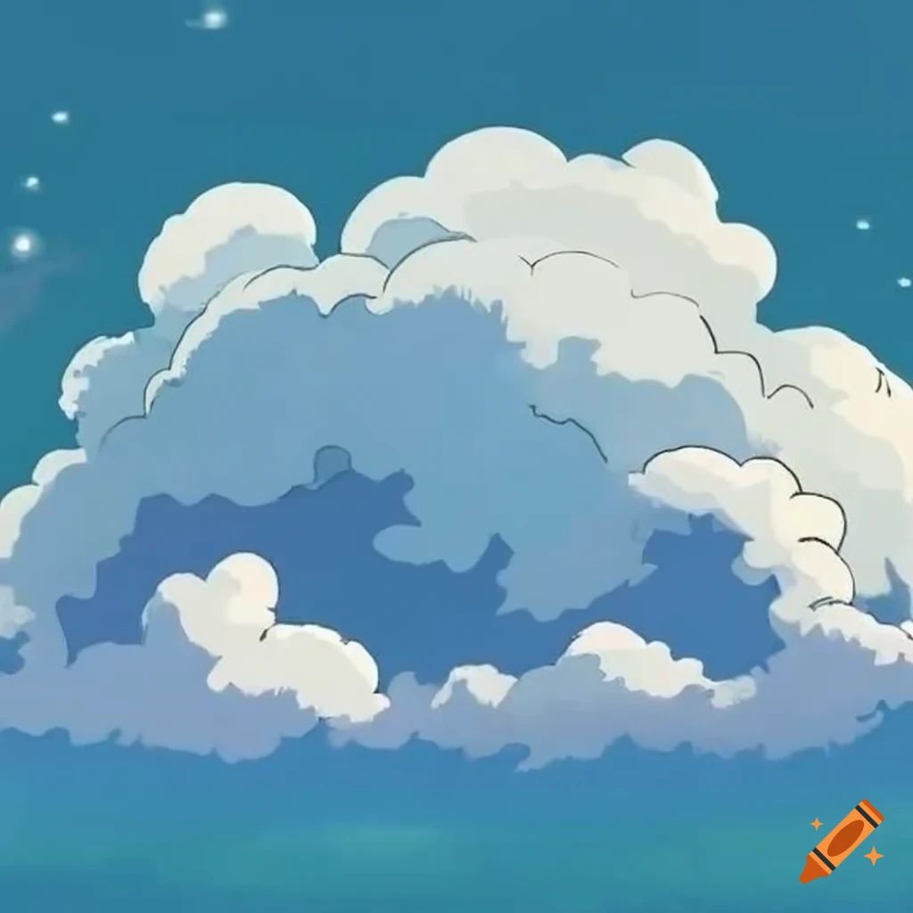 Studio ghibli drawing of clouds in a clear sky on Craiyon