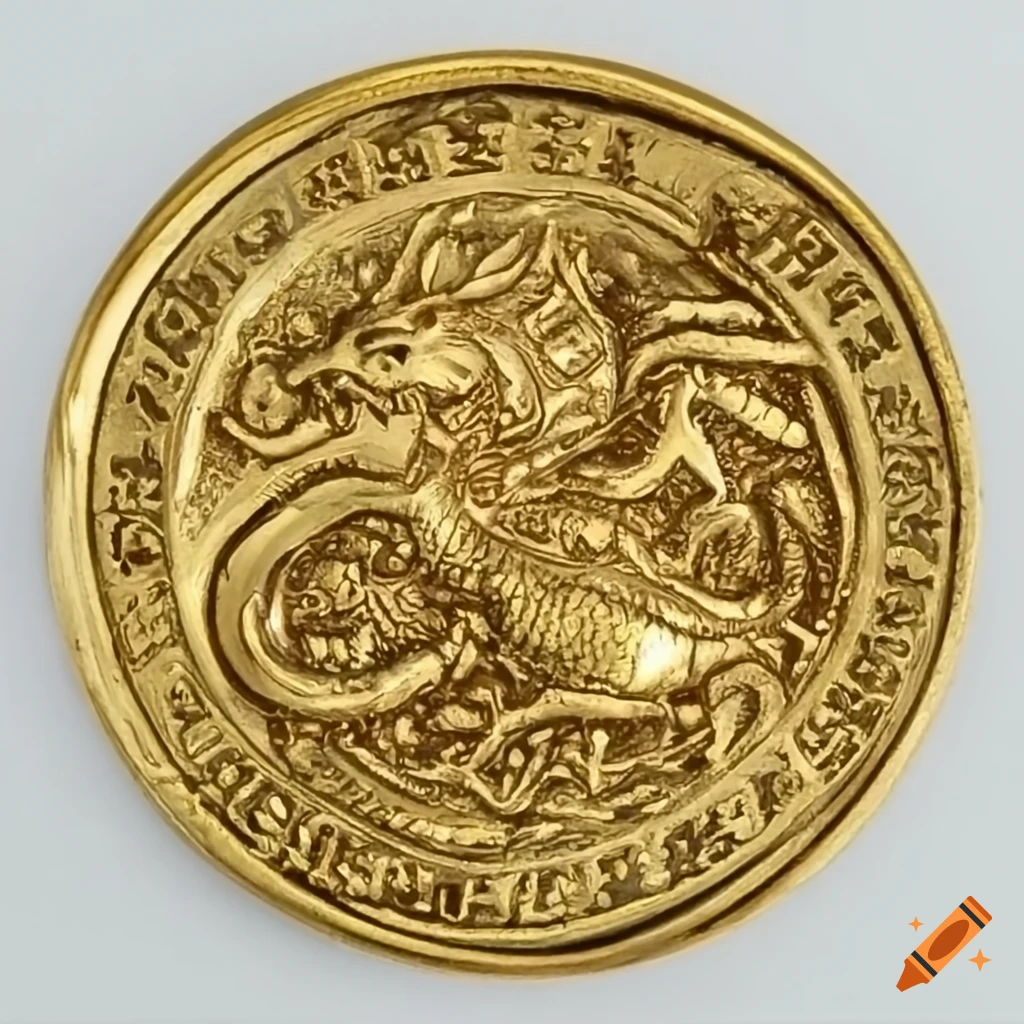 Golden medieval coin with a dragon on Craiyon