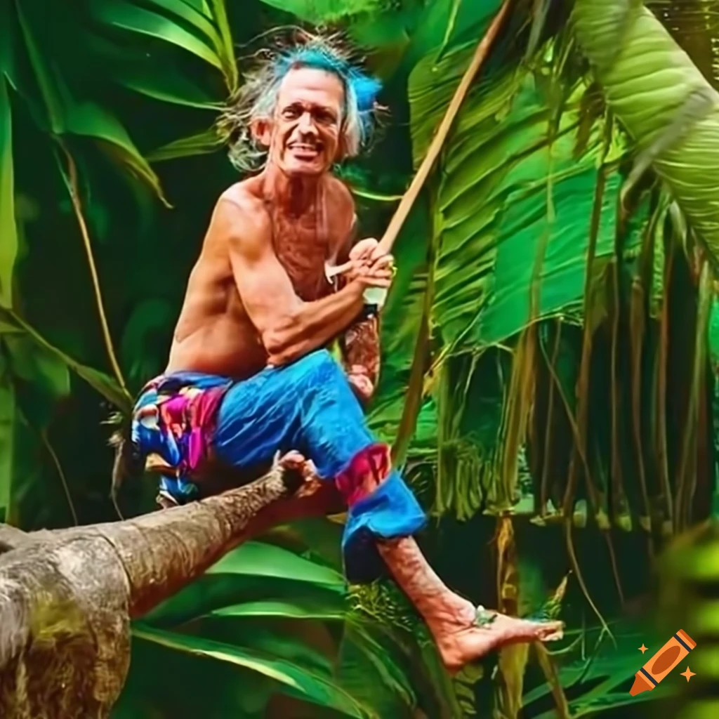 Keith richards climbing a coconut tree on Craiyon
