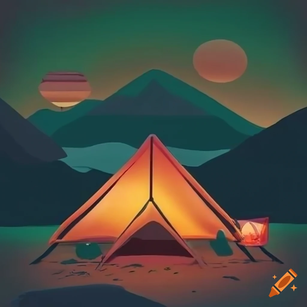 Vibrant camping scene showcasing tents, rvs, and campfires in a serene ...