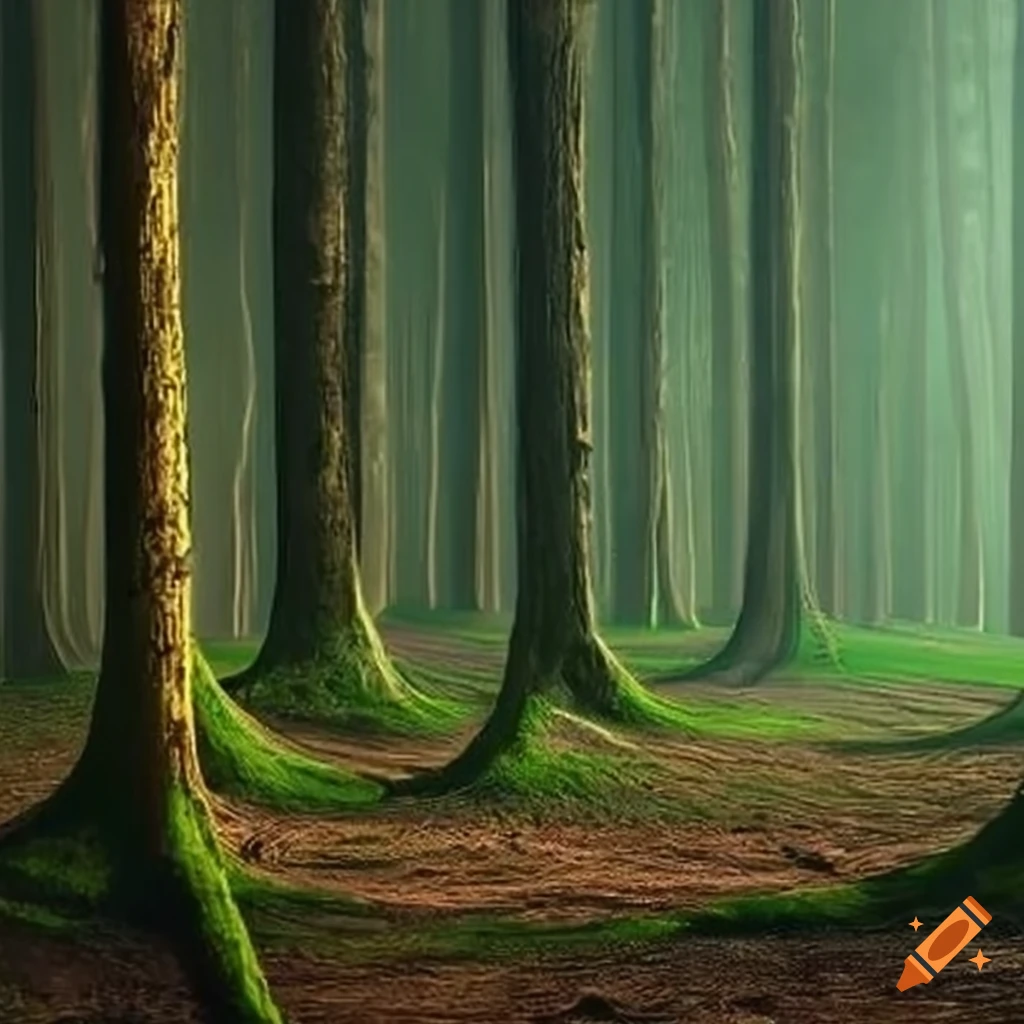 Optical illusion of a forest with camo aspects on Craiyon