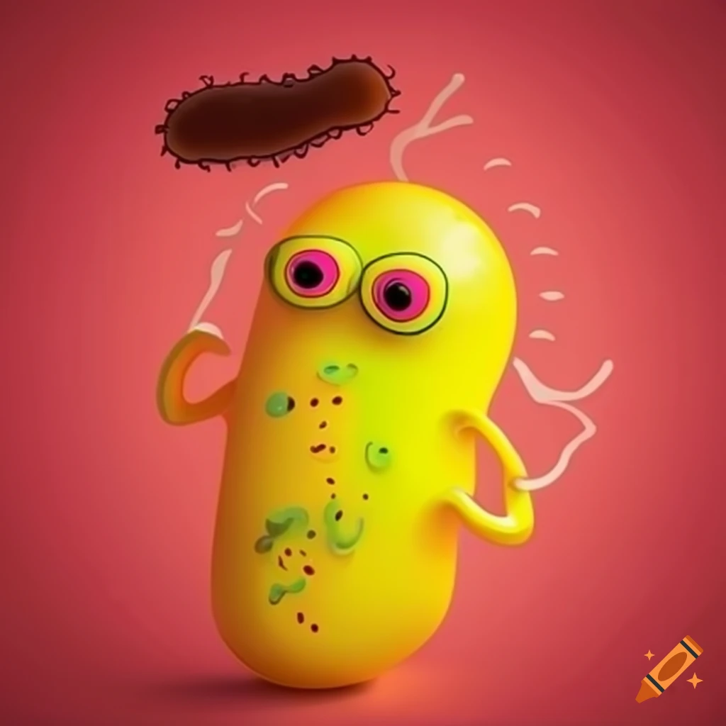 Yellow cartoon stylish bacteria holding a pink umbrella on Craiyon