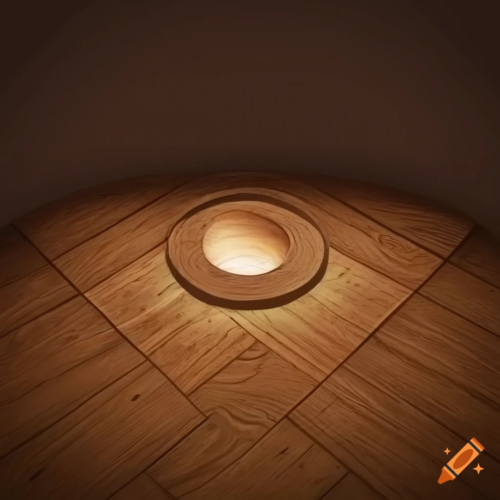 Isometric side view of a round hole in wooden floor on Craiyon