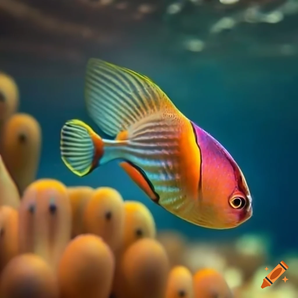 Group of exotic fish in hyper-sharp underwater micro photography on Craiyon