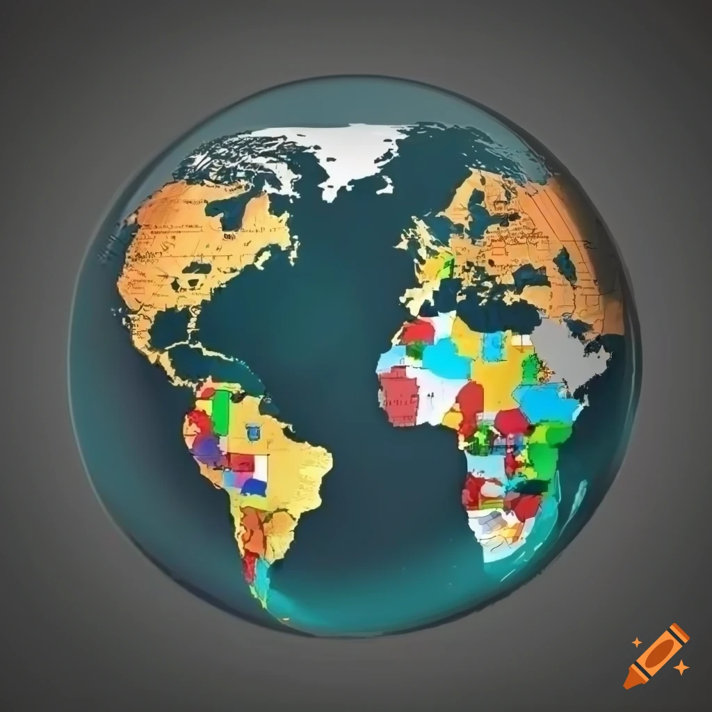 World map with marked country borders on Craiyon