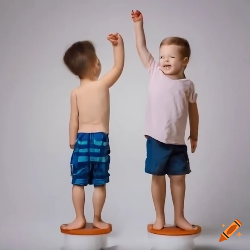 Two cute children standing on scales on Craiyon