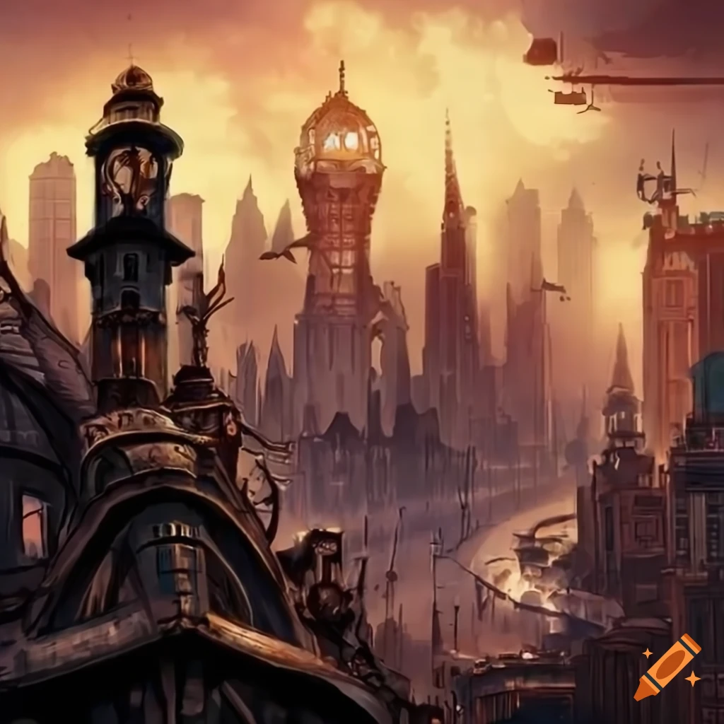 Steampunk cityscape on Craiyon