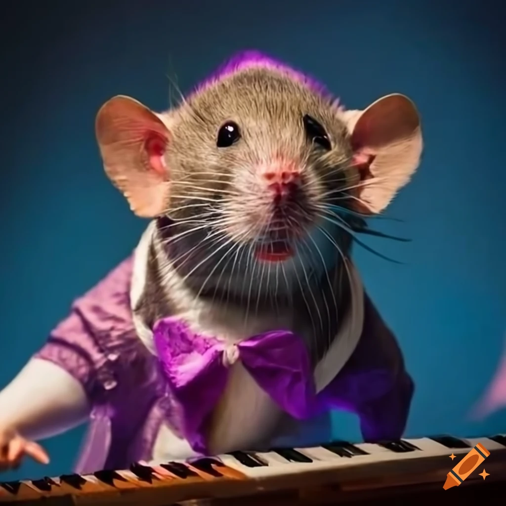 Rat playing piano in a concert in a fancy outfit on Craiyon