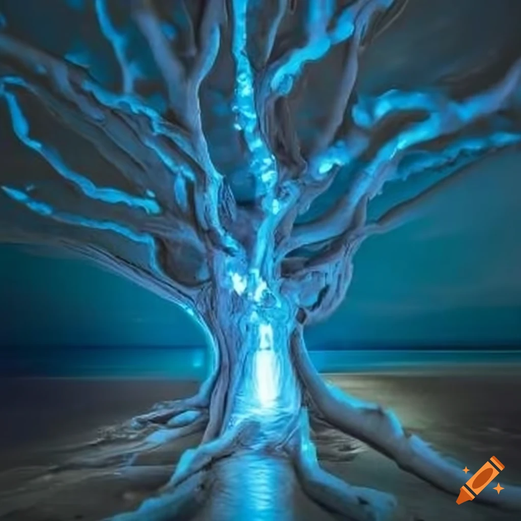 Enormous tree with a core of light blue on Craiyon