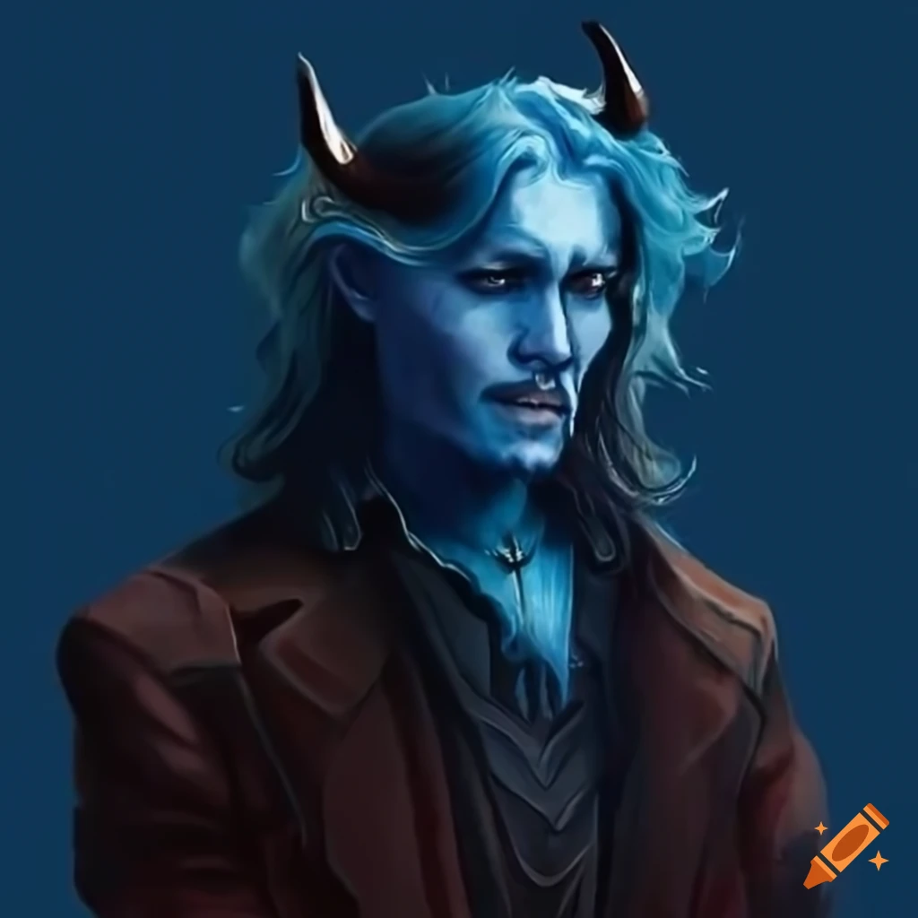 Blue tiefling warlock portrayed by johnny depp on Craiyon
