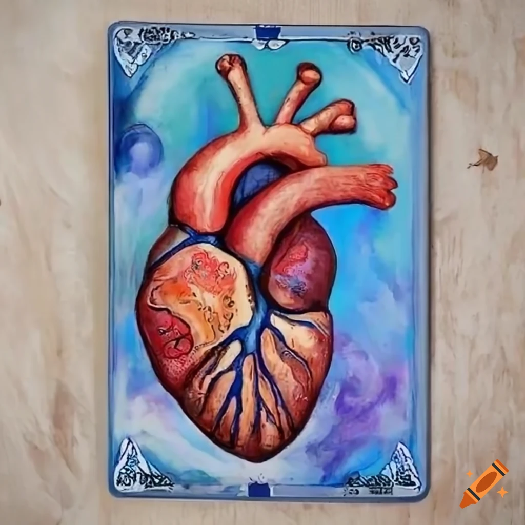 Anatomical heart in tarot card style on Craiyon