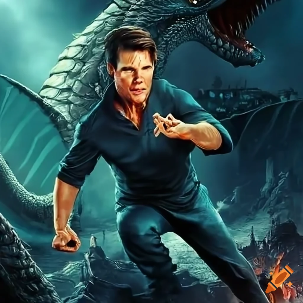 Actor riding a dragon in a fantasy scene on Craiyon