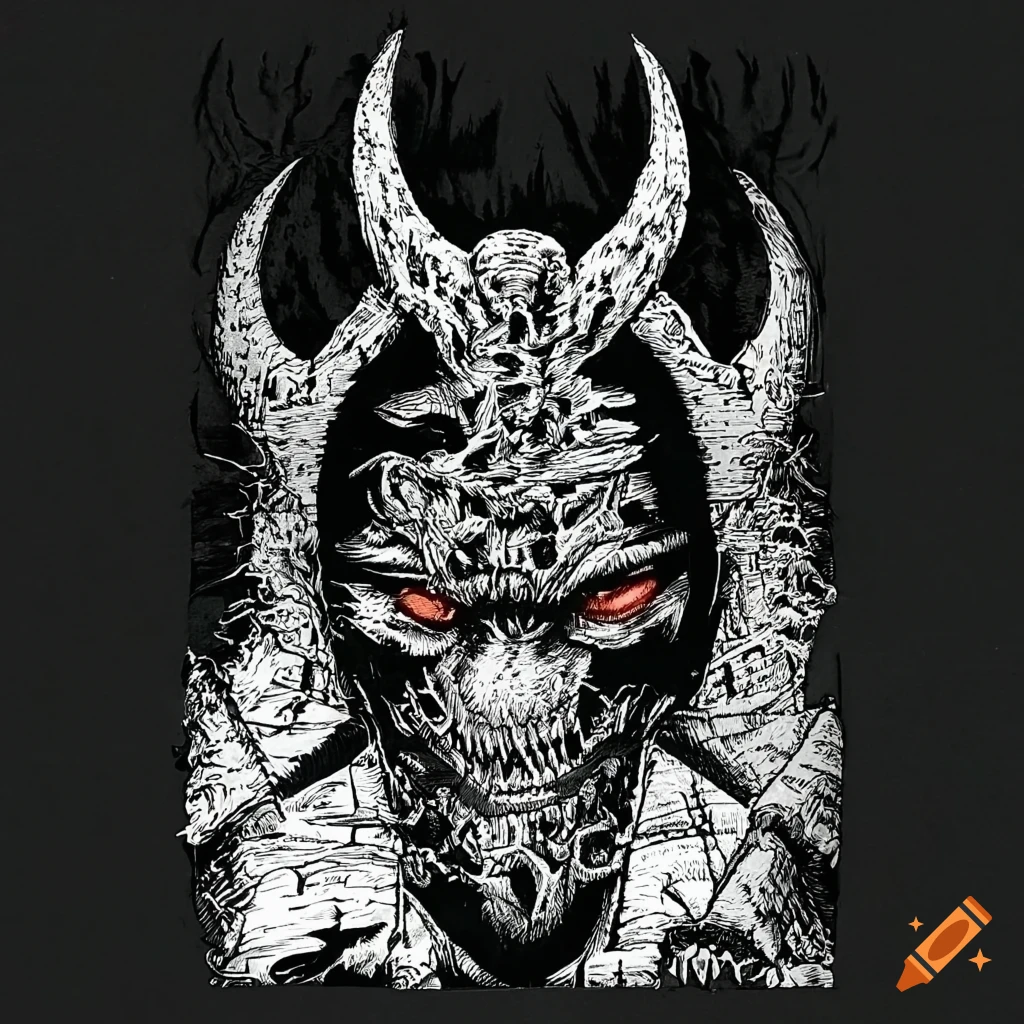 Dark heavy contrast manga illustration of a demonic swordsman by akira ...