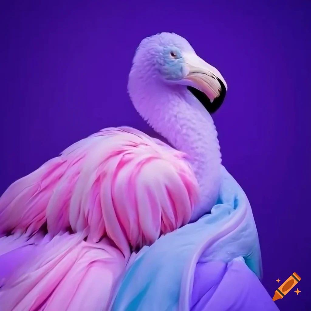 Elderly pastel violet flamingo in a hospital gown with rose healthcare ...