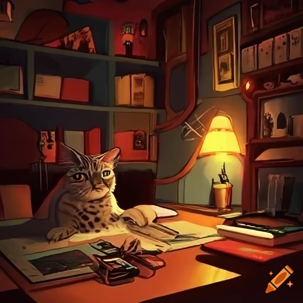 Cozy lo-fi study room filled with cats on Craiyon