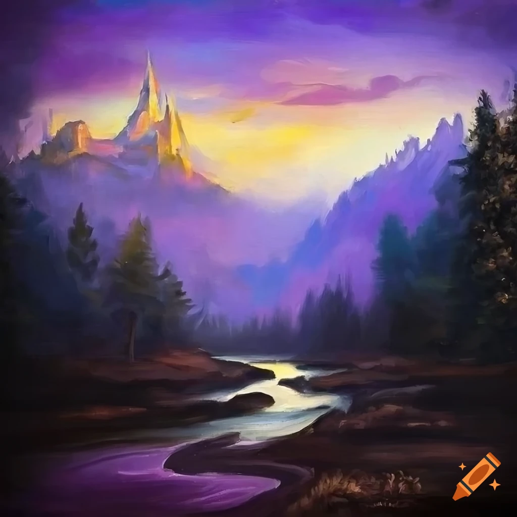 Fantasy oil painting of a beautiful forest landscape with a royal ...