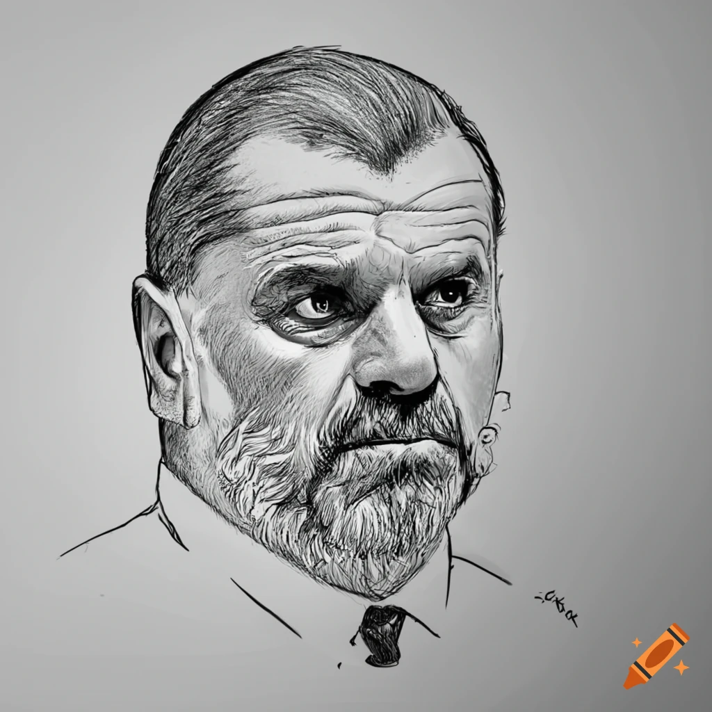Cartoon image of ange postecoglou with simple clear lines on Craiyon