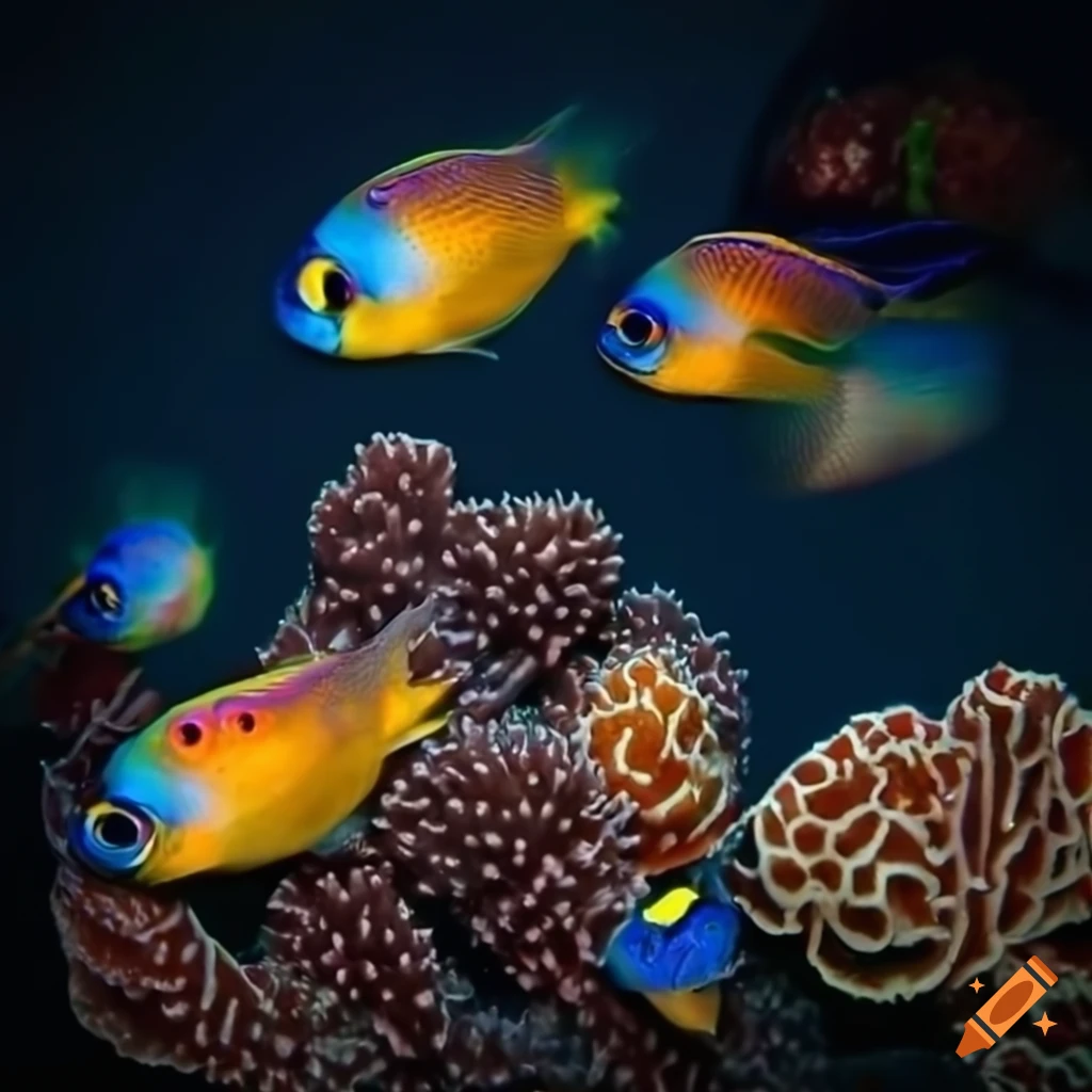 Group of exotic fish captured in hyper-sharp micro photography on Craiyon