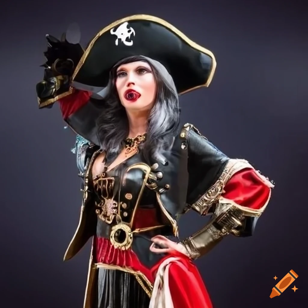Sci-fi pirate queen in mechanical costume on Craiyon