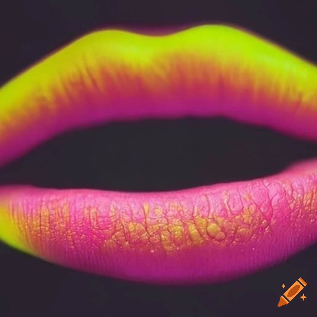 Neon pink and yellow lips on Craiyon