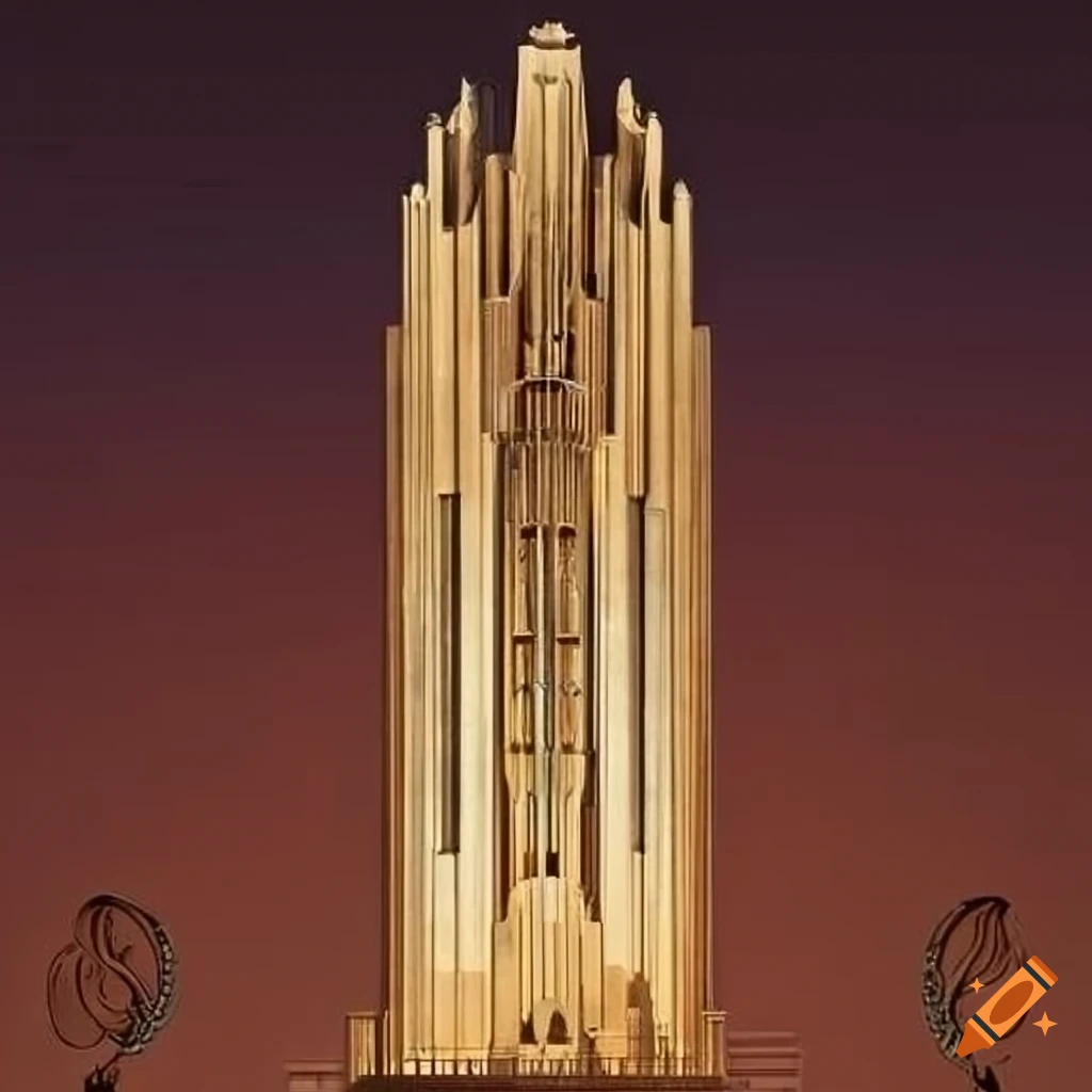 Stunning art deco architecture plans in bronze and iron on Craiyon