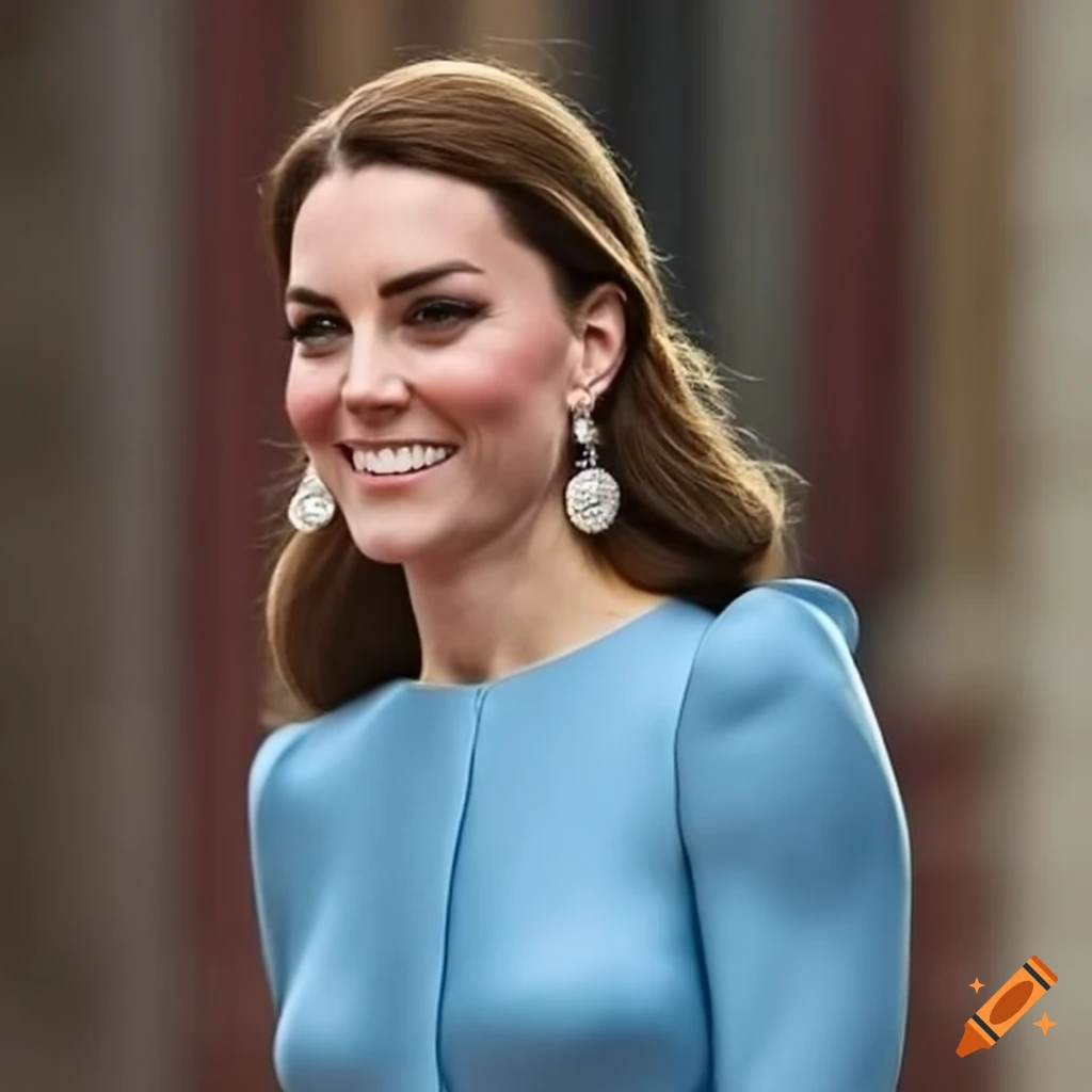 Princess kate posing elegantly in blue satin on Craiyon