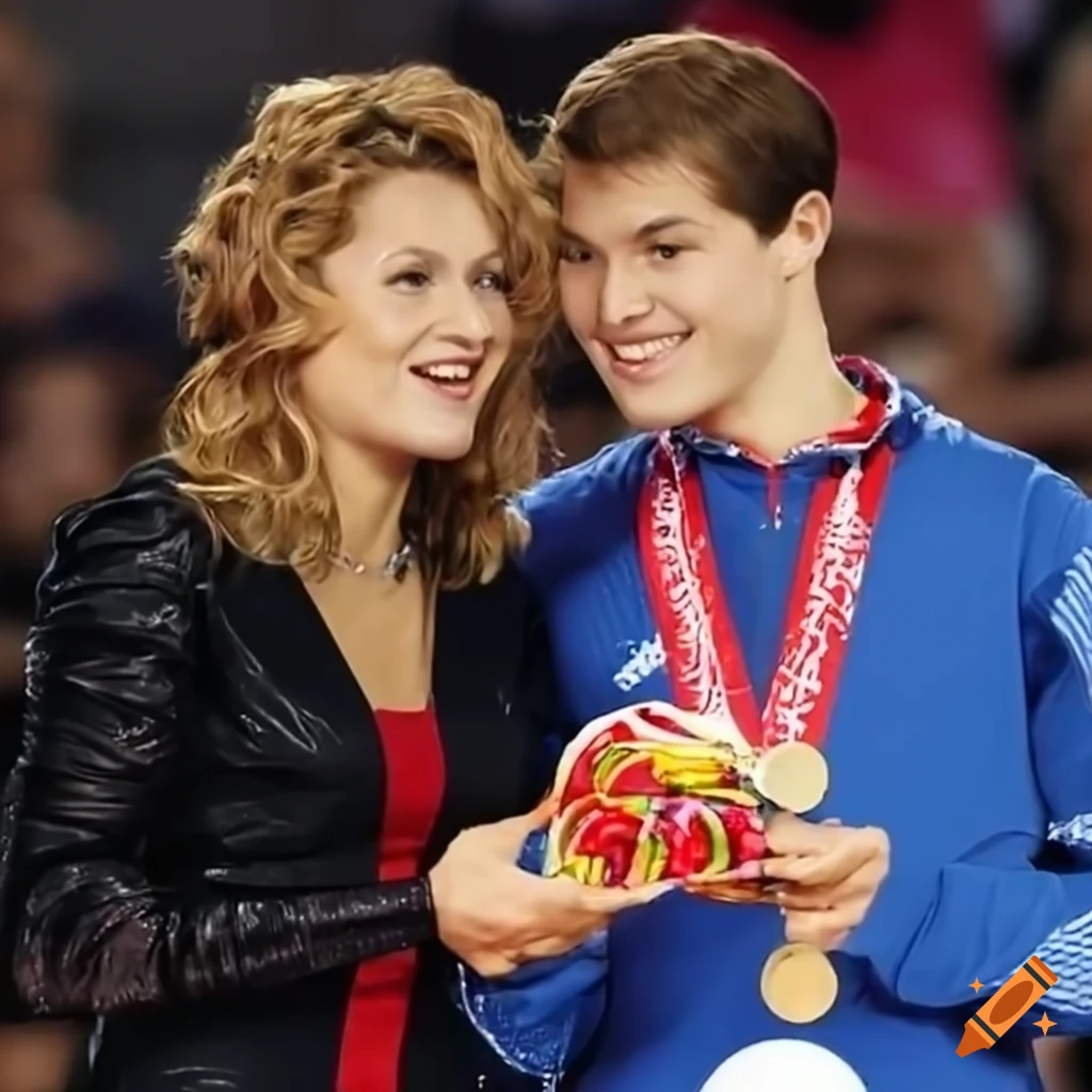 Olympic champion receiving candy from a singer on Craiyon