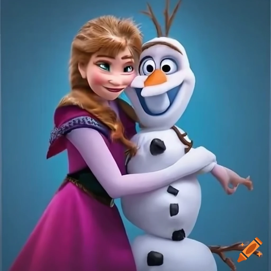 Group hug with Elsa, Olaf, Anna, Kristoff, and Sven in a magical winter ...