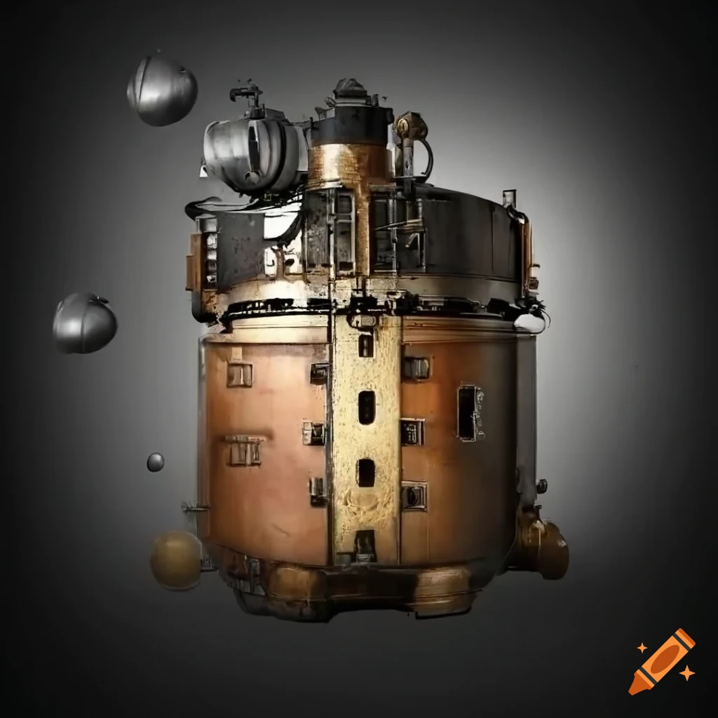 Hyperrealistic steampunk coal-driven hot water boiler tank from a bird ...
