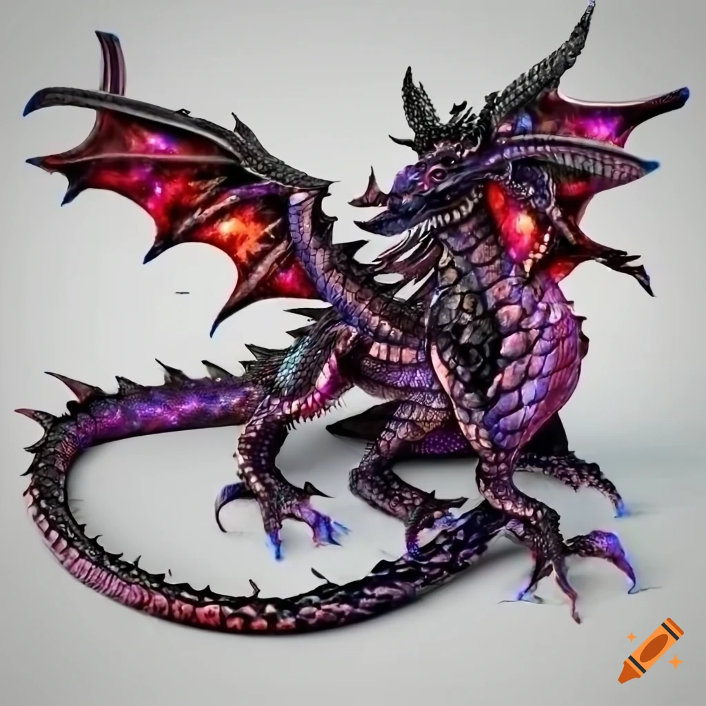Western dragon with black-purple scales and red eyes in a fantasy ...